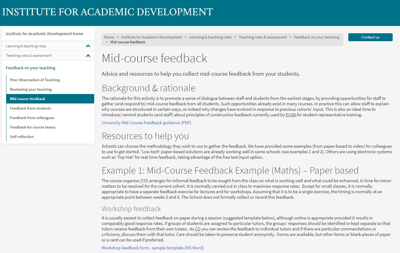 UEBS Mid course feedback toolkit